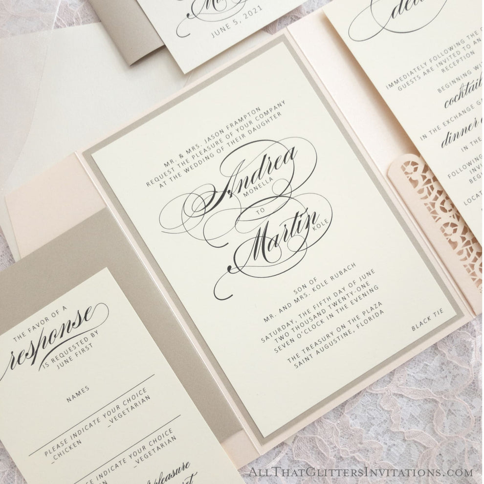 Laser Cut Pocket Wedding Invitation Andrea - Wedding Invitation – All ...